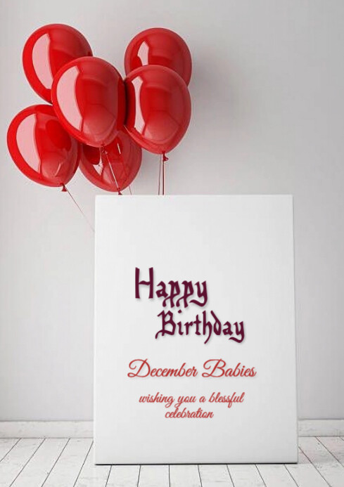 White Maximalist Happy Birthday December Babies A4 Template | PosterMyWall