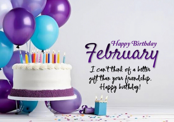 White Maximalist Happy Birthday February A4 Template | PosterMyWall