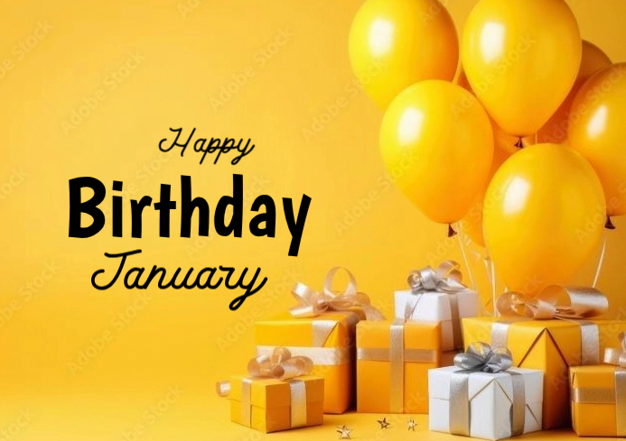 Modèle White Maximalist Happy Birthday January A4 | PosterMyWall