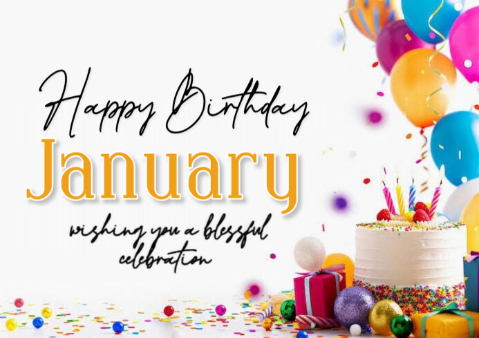 Modèle White Maximalist Happy Birthday January A4 | PosterMyWall