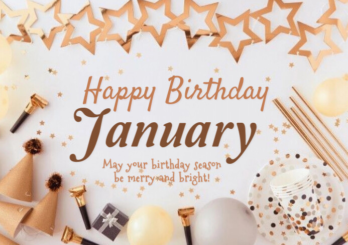 White Maximalist Happy Birthday January A4 Template | PosterMyWall