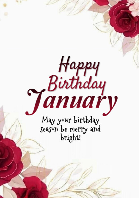 White Maximalist Happy Birthday January A4 Template | PosterMyWall