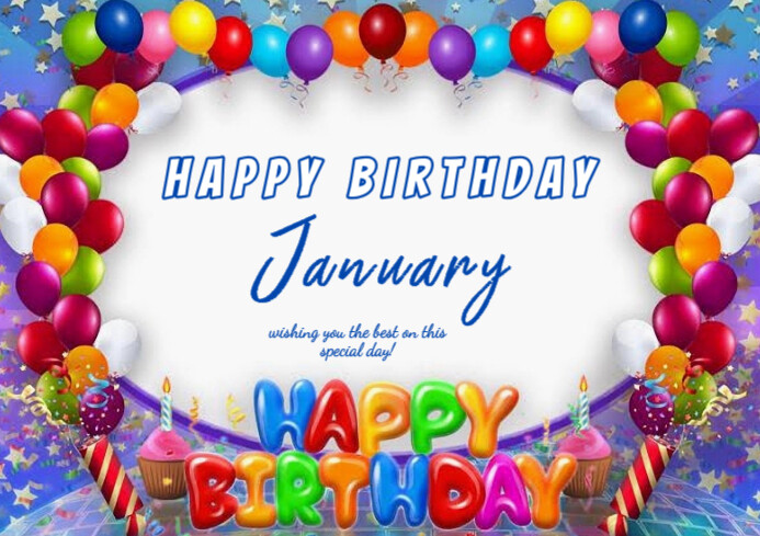 White Maximalist Happy Birthday January A4 Template | PosterMyWall
