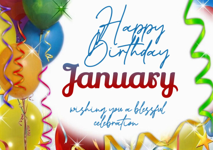 White Maximalist Happy Birthday January A4 Template | PosterMyWall