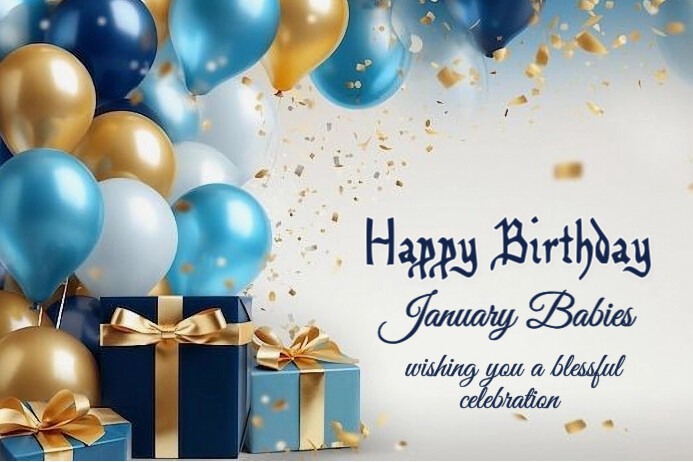 White Maximalist Happy Birthday January Babies Banner 4' × 6' Template ...