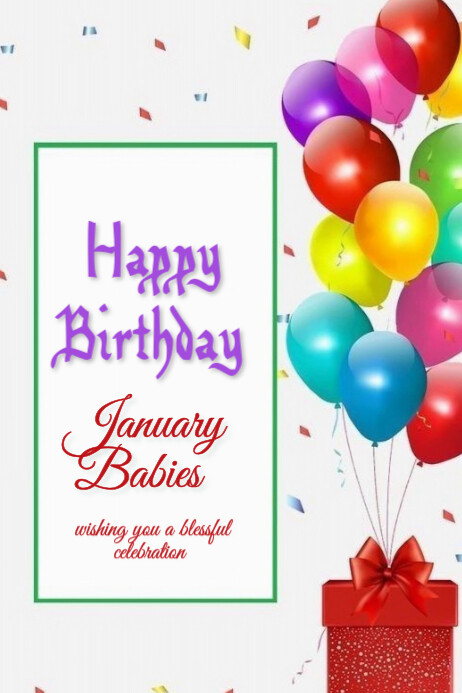 White Maximalist Happy Birthday January Babies Banner 4' × 6' Template ...