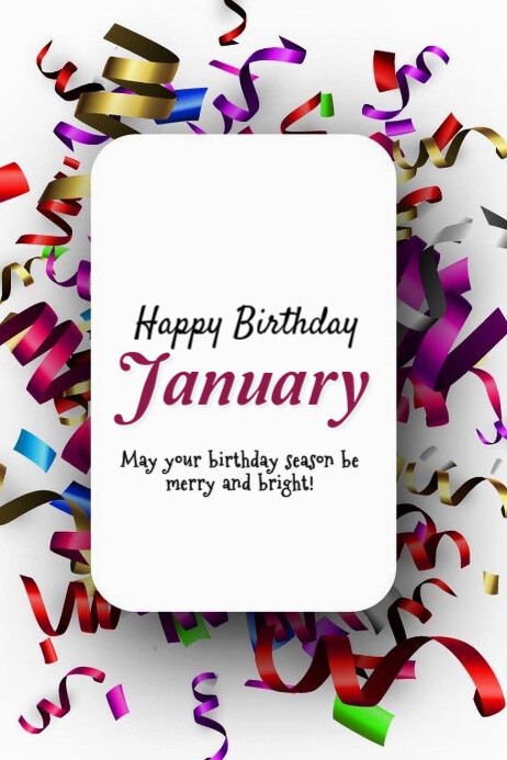 White Maximalist Happy Birthday January Banner 4' × 6' Template ...