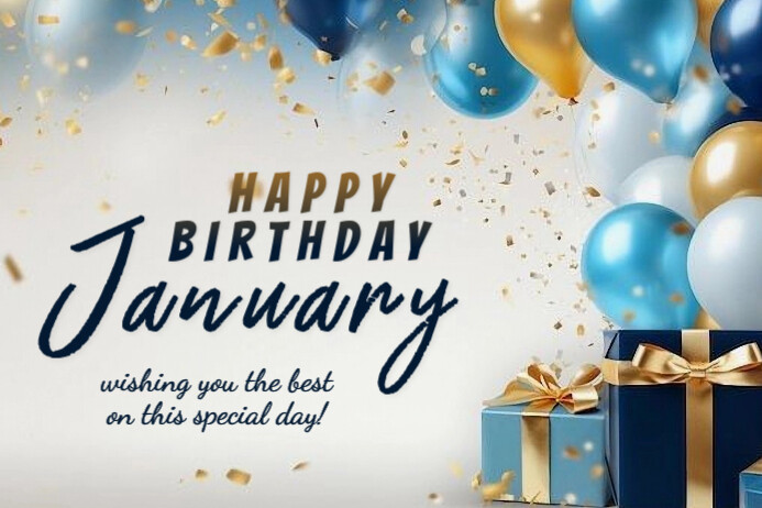 White Maximalist Happy Birthday January Banner 4' × 6' Template ...