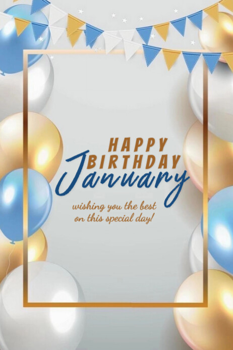 White Maximalist Happy Birthday January Banner 4' × 6' Template ...
