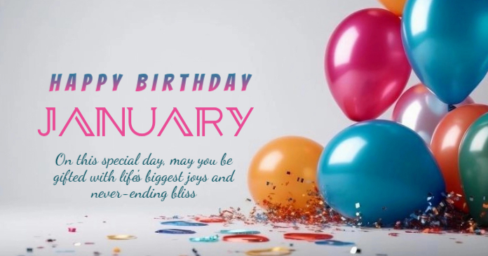 White Maximalist Happy Birthday January Facebook Shared Image Template ...