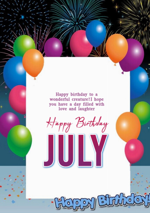 White Maximalist Happy Birthday July A4 Template | PosterMyWall