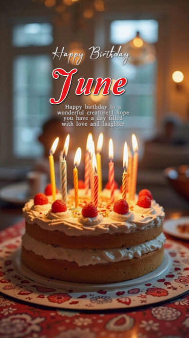 White Maximalist Happy Birthday June Whatsapp Status Templat | PosterMyWall