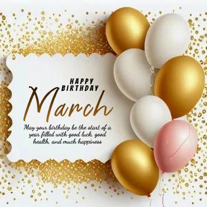White Maximalist Happy Birthday March Instagram Post Template ...