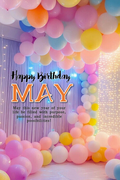 White Maximalist Happy Birthday May Banner 4' × 6' Template | PosterMyWall