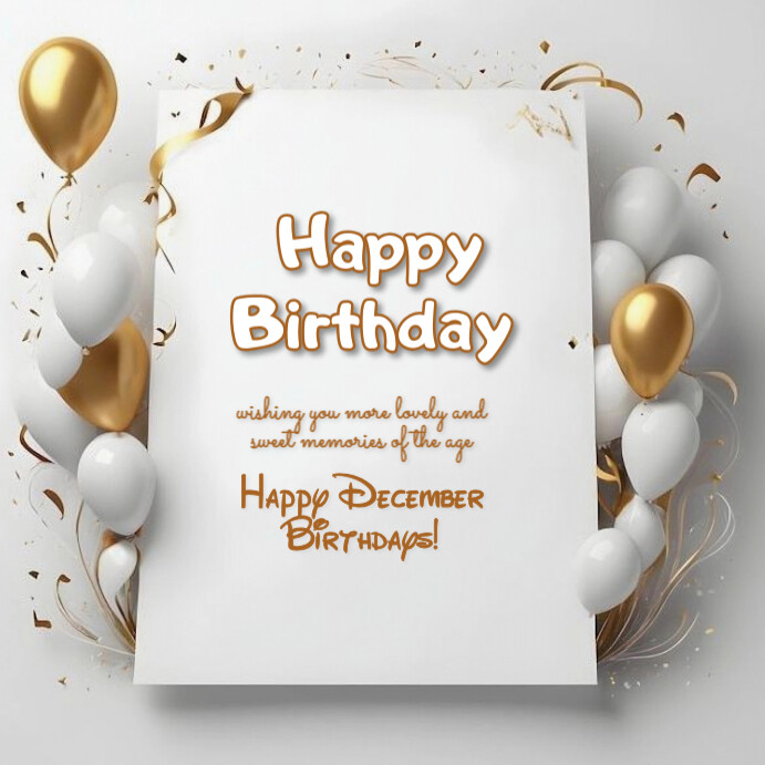 White Maximalist Happy December Birthdays Instagram Post Template ...
