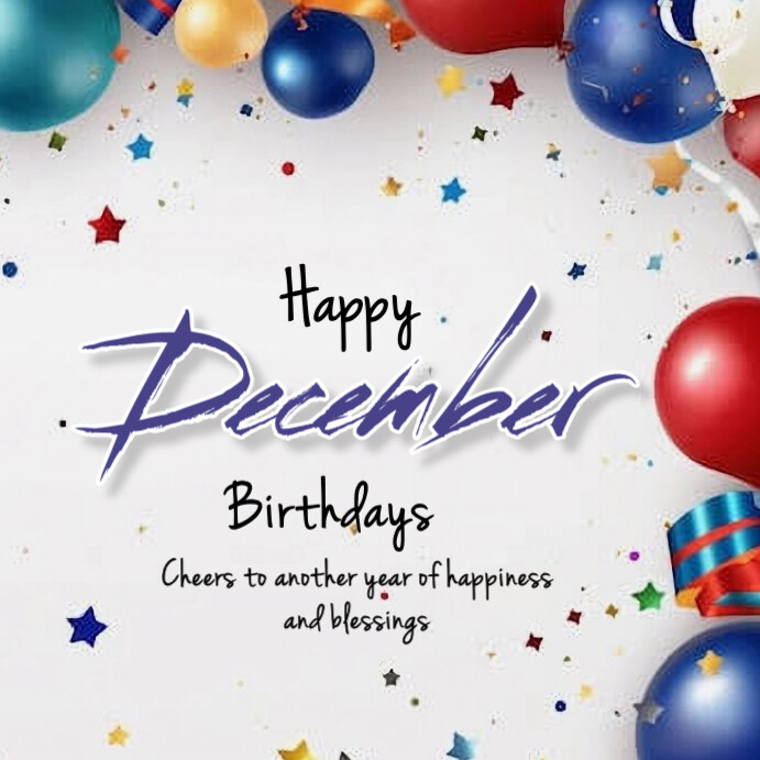 White Maximalist Happy December Birthdays Instagram Post Template ...