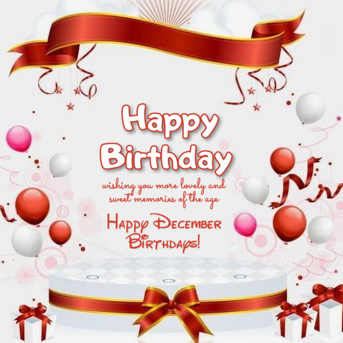 White Maximalist Happy December Birthdays Instagram Post Template ...