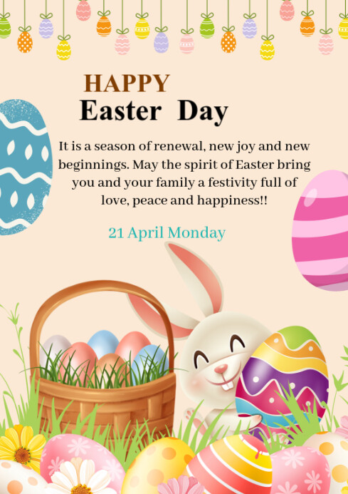 White Maximalist Happy Easter Monday A4 Template | PosterMyWall