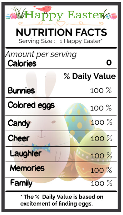 White Maximalist Happy Easter Nutrition Facts Business Card Template ...
