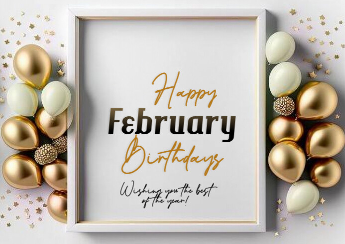 White Maximalist Happy February Birthdays A4 Template | PosterMyWall