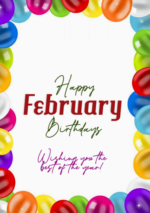 Copy of White Maximalist Happy February Birthdays A4 | PosterMyWall