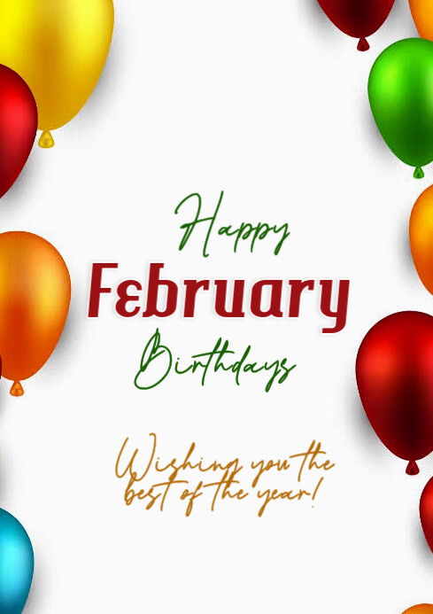 White Maximalist Happy February Birthdays A4 Template | PosterMyWall