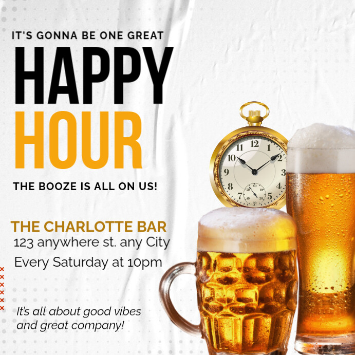 White Maximalist Happy Hour Instagram Post Template | PosterMyWall