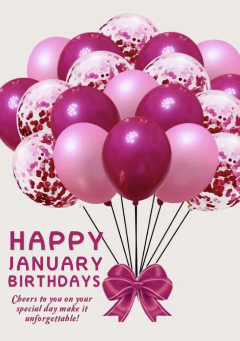 Plantilla de White Maximalist Happy January Birthdays A4 | PosterMyWall