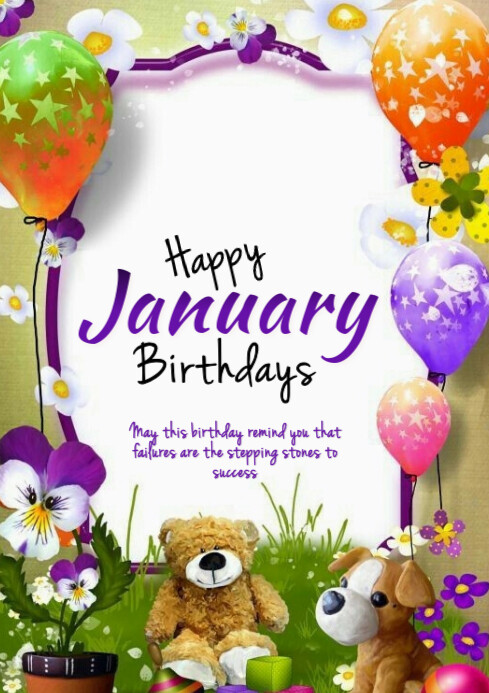 Copy of White Maximalist Happy January Birthdays A4 | PosterMyWall