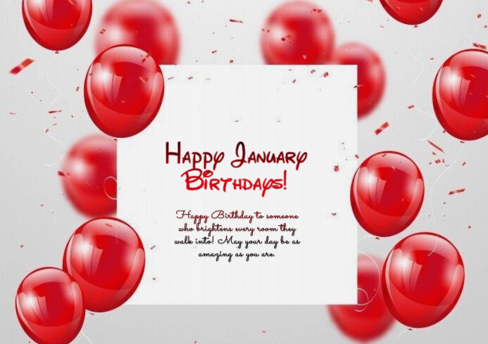 White Maximalist Happy January Birthdays A4 Template | PosterMyWall
