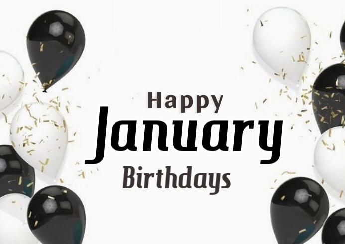 White Maximalist Happy January Birthdays A4 Template | PosterMyWall
