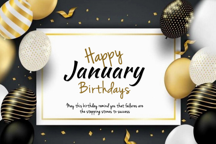 White Maximalist Happy January Birthdays Banner 4' × 6' Template ...