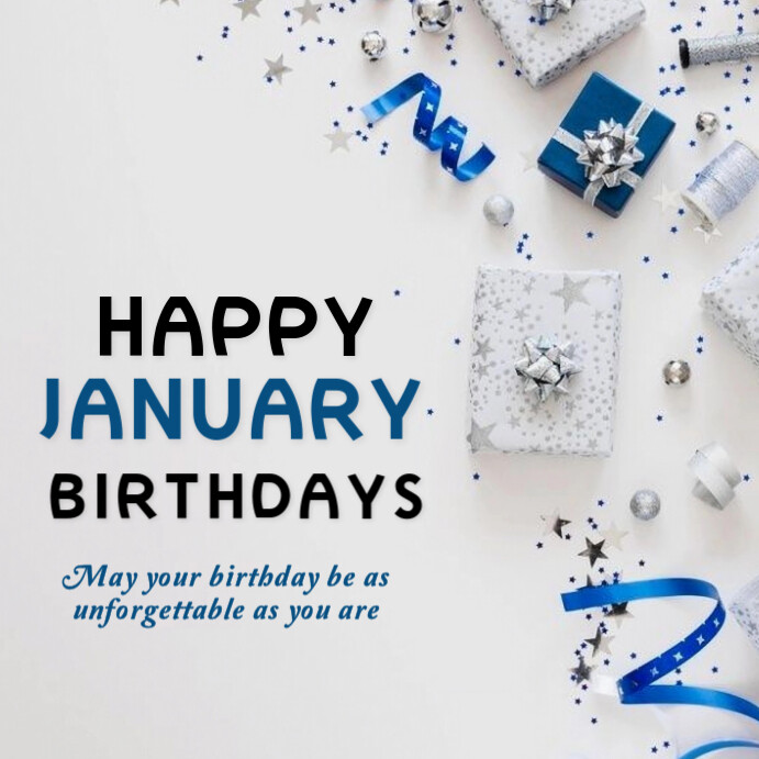 White Maximalist Happy January Birthdays Instagram Post Template ...