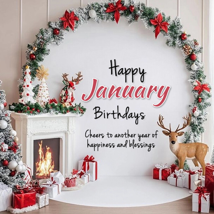 White Maximalist Happy January Birthdays Instagram Post Template ...