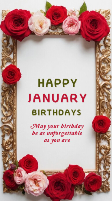 White Maximalist Happy January Birthdays Whatsapp Status Template ...