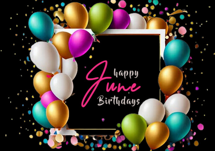 White Maximalist Happy June Birthdays A4 Template | PosterMyWall