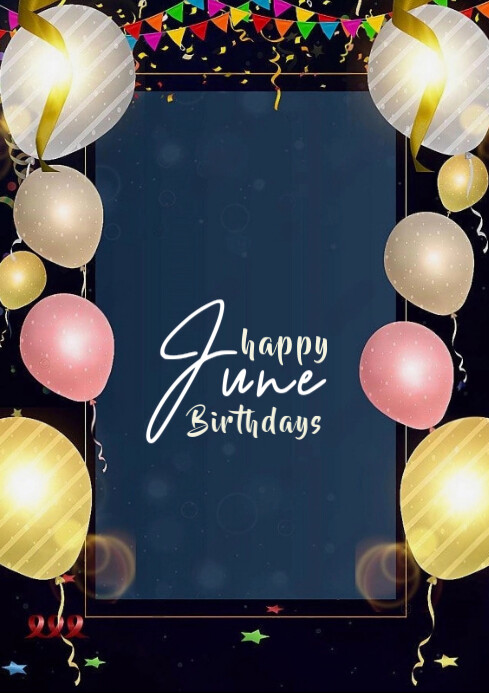 White Maximalist Happy June Birthdays A4 Template | PosterMyWall