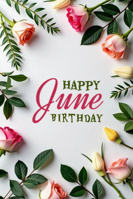 White Maximalist Happy June Birthdays Banner 4' × 6' Templat | PosterMyWall