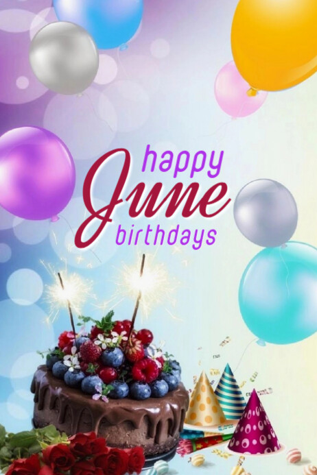 White Maximalist Happy June Birthdays Banner 4' × 6' Template ...