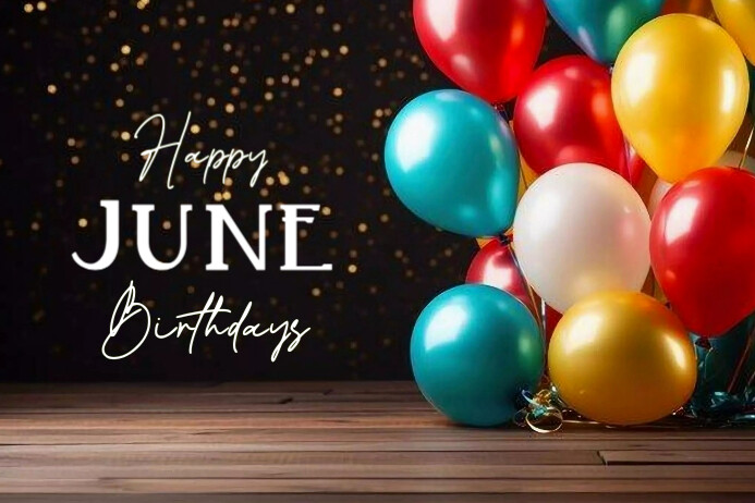 White Maximalist Happy June Birthdays Banner 4' × 6' Template ...