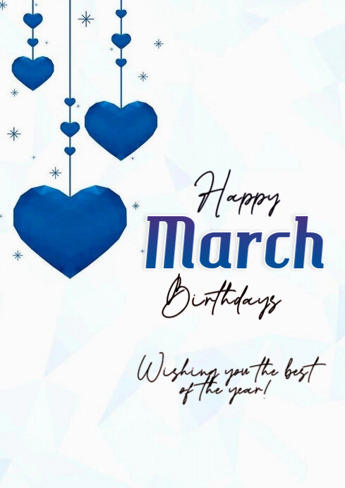 White Maximalist Happy March Birthdays A4 Template | PosterMyWall