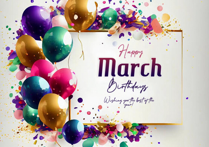 White Maximalist Happy March Birthdays A4 Template | PosterMyWall