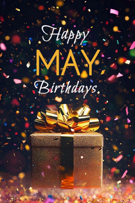 White Maximalist Happy May Birthdays Banner 4' × 6' Templat | PosterMyWall
