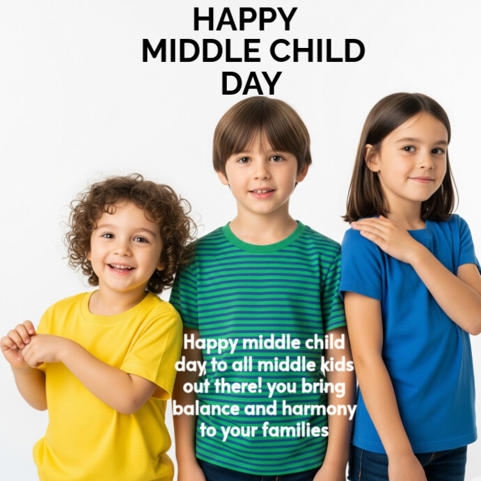 White Maximalist Happy Middle Child Day Instagram Post Templat ...