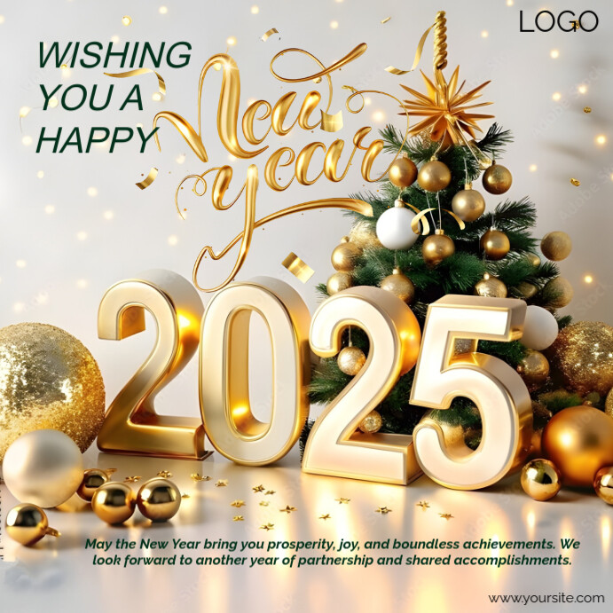 White Maximalist Happy New Year 2025 Greeting Card Instagram Post Template | PosterMyWall