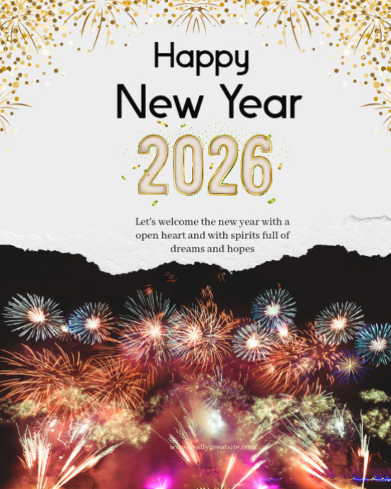 White Maximalist Happy New Year 2026 Design Instagram Portrait Template ...