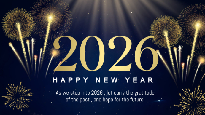 Plantilla de White Maximalist Happy New Year 2026 Digital Display (16:9 ...
