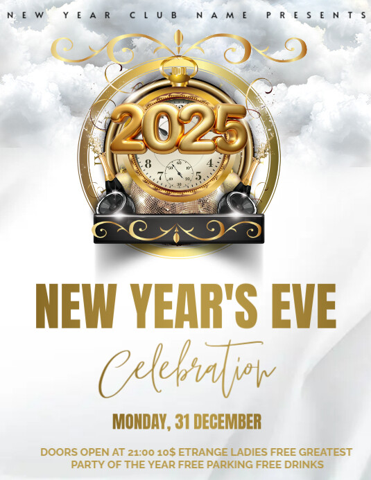 White Maximalist Happy New Year Flyer (us Letter) Template | PosterMyWall