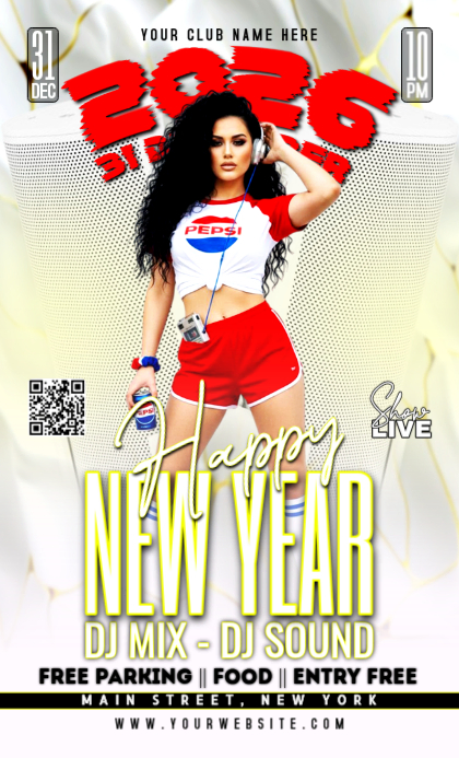 White Maximalist Happy New Year Party 2026 Us Legal Template | PosterMyWall