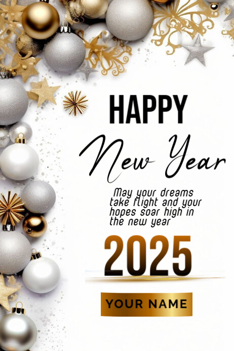 White Maximalist Happy New Year Poster Template | PosterMyWall